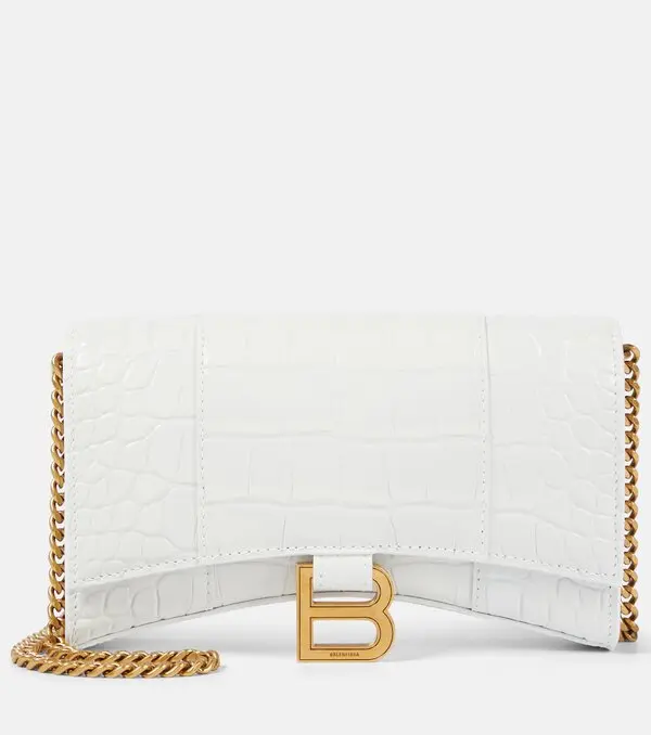 Balenciaga Hourglass Leather Wallet On Chain - White