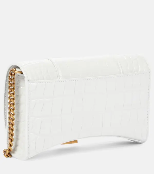 Balenciaga Hourglass Leather Wallet On Chain - White