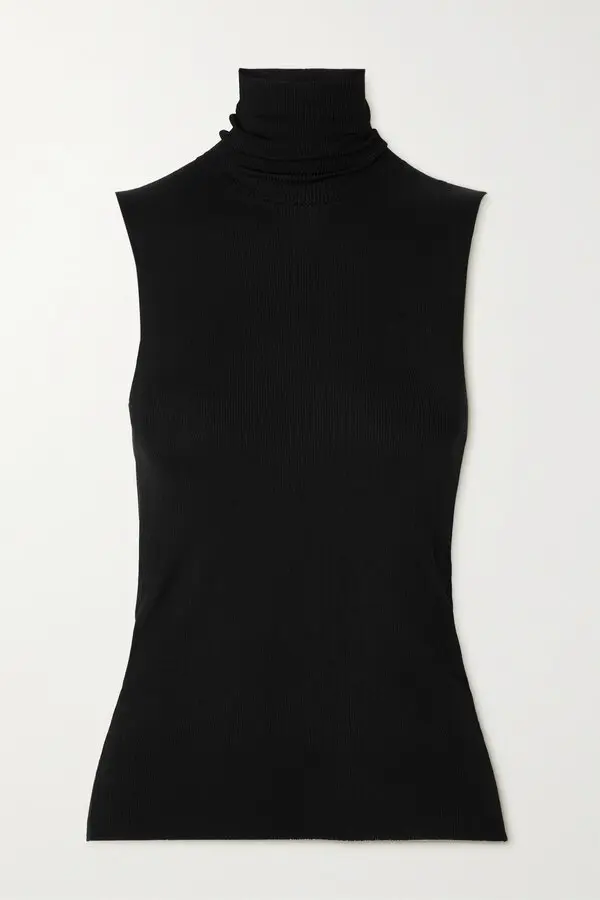 THE ROW Desio Ribbed Silk Turtleneck Top