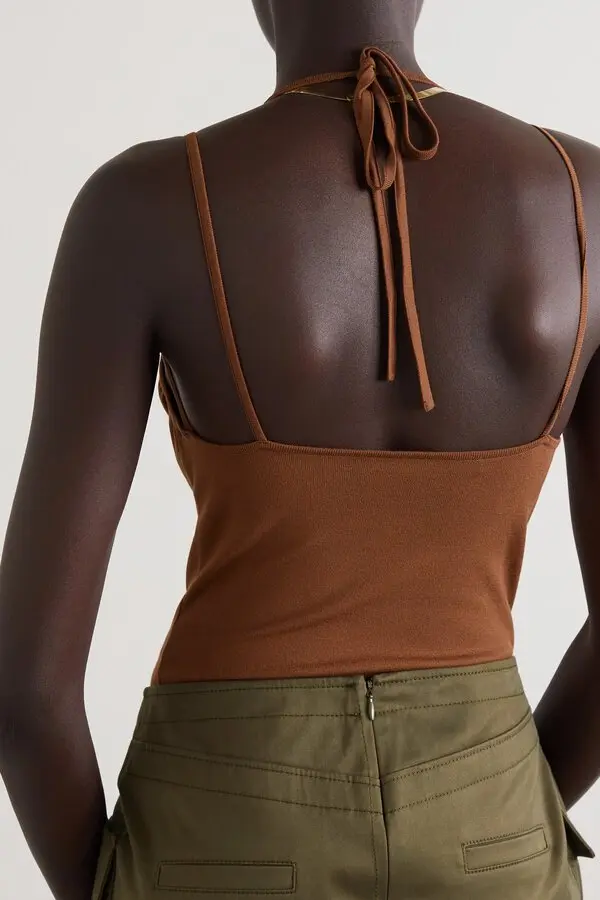 Zeynep Arçay Tie-detailed Stretch-knit Bodysuit
