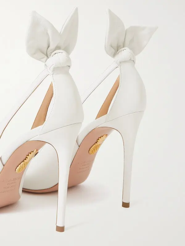 AQUAZZURA Bow Tie 105 Cutout Leather Pumps - White