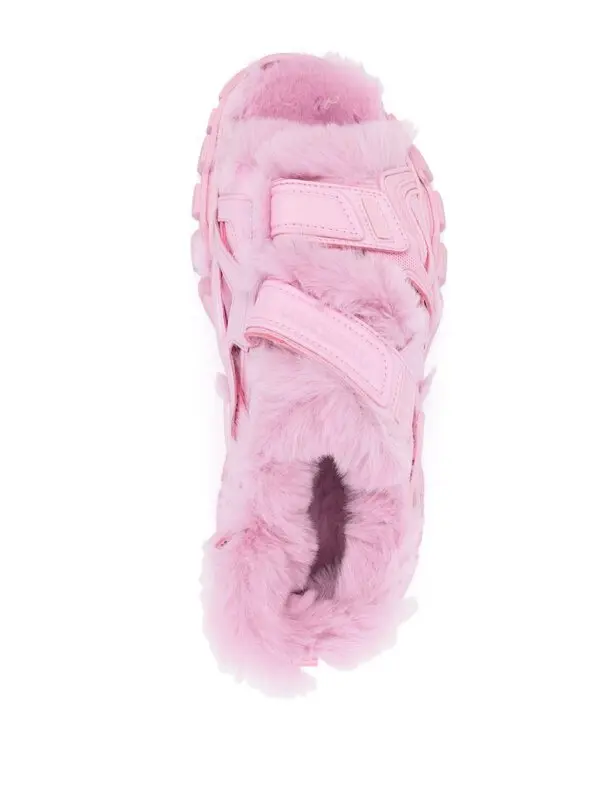 Balenciaga Faux-fur Track Sandals - Pink