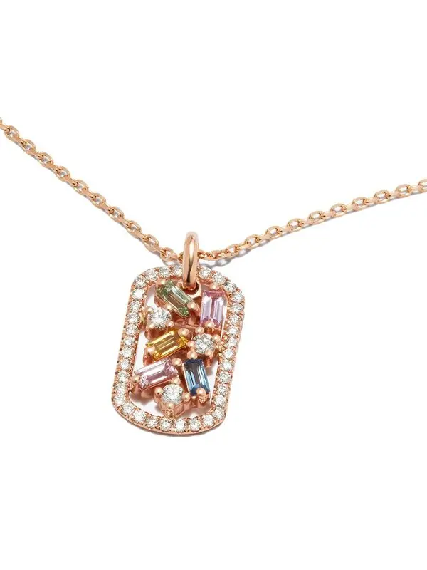 SUZANNE KALAN 18kt Rose Gold Frenzy Sapphire Dog Tag Necklace