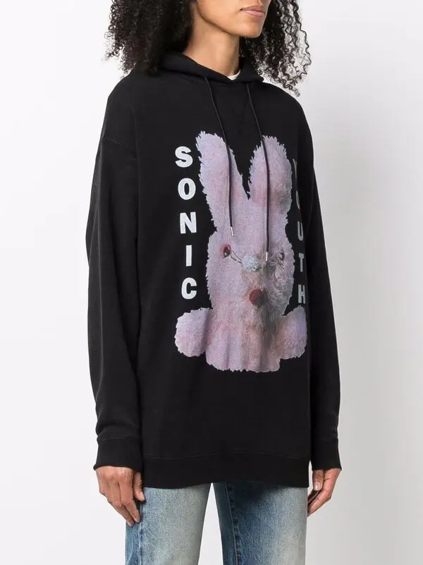 R13 ソニック ユース ラビット プリント パーカー R13 Sonic Youth Bunny Oversize Hoodie - Black | Editorialist