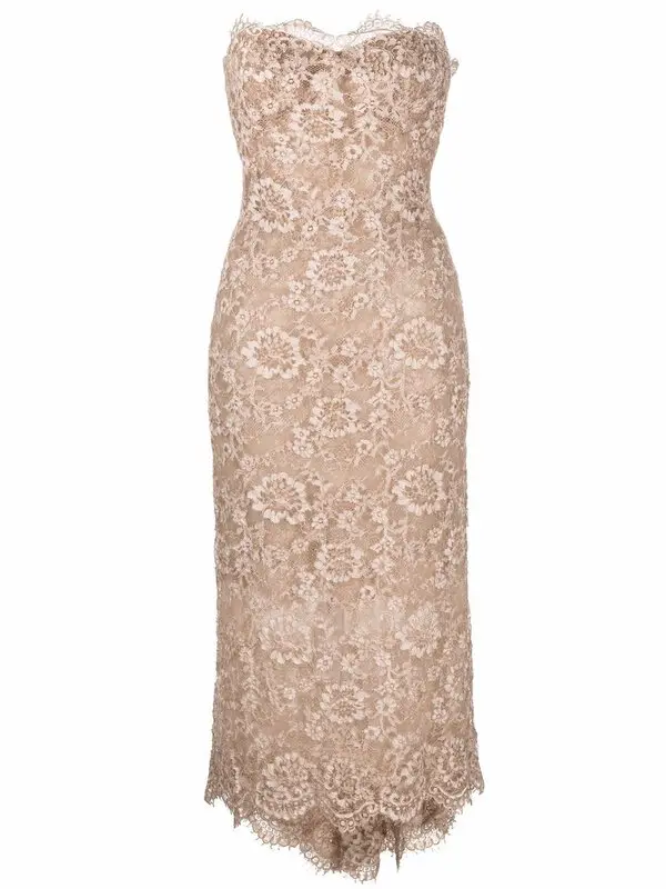 chinese dress ladies Strapless Long Prom Dress with Beaded Sheer Bodice Champagne / 14