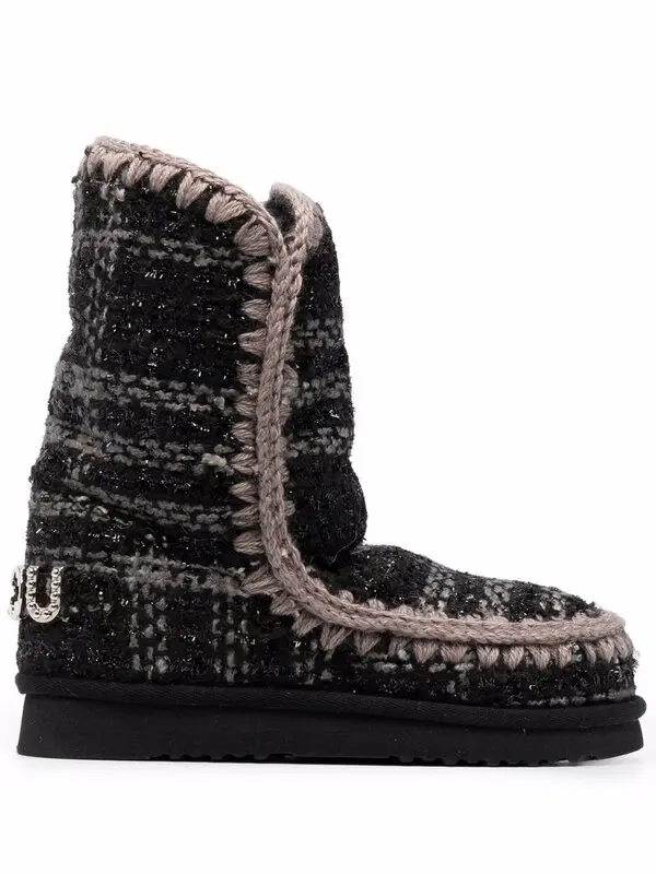 Mou Tartan Calf-length Boots - Black