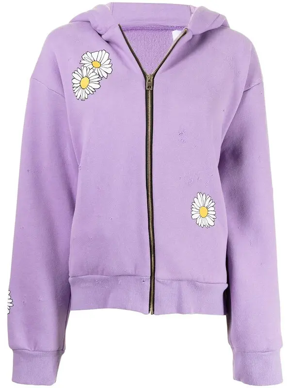 Natasha Zinko Daisy-print Stretch-cotton Hoodie - Purple