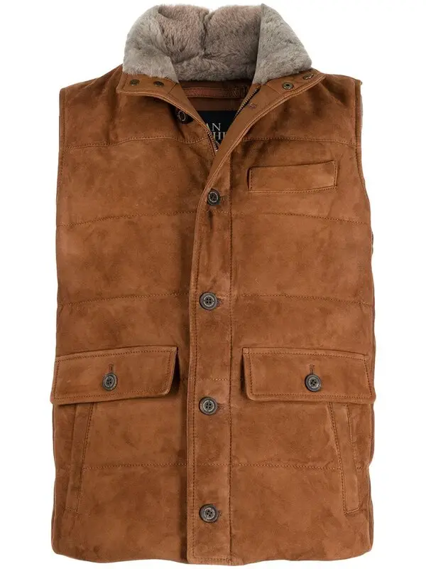 MAN ON THE BOON. Quilted Suede Down Gilet