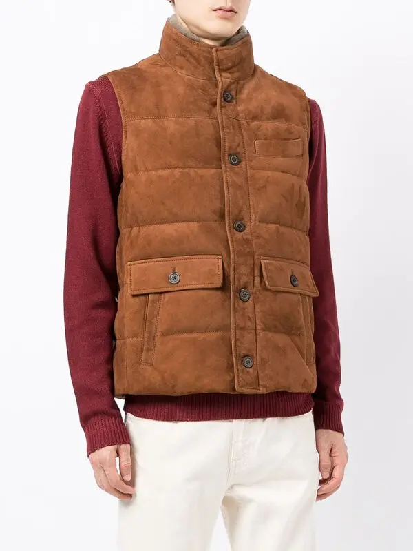 MAN ON THE BOON. Quilted Suede Down Gilet