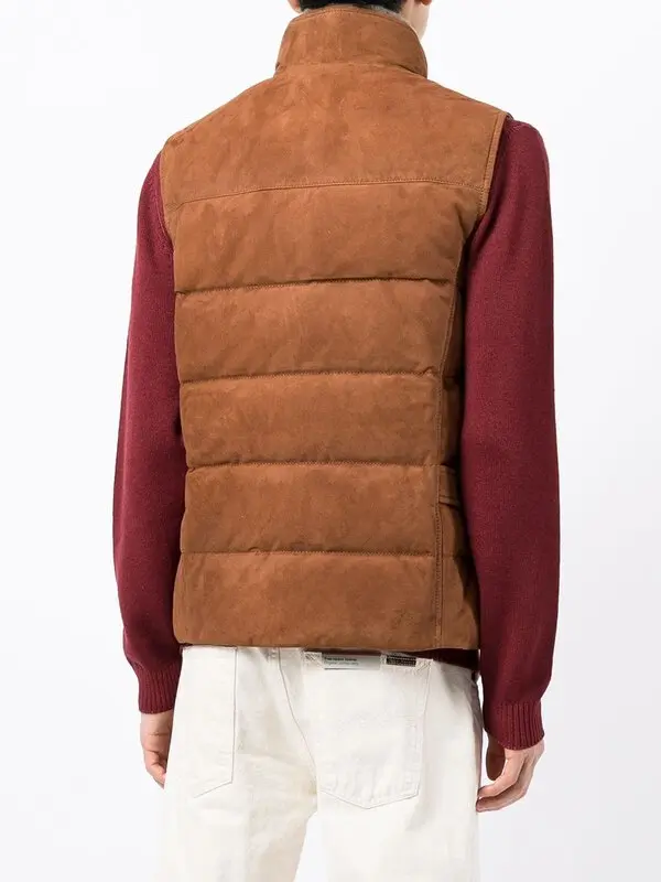 MAN ON THE BOON. Quilted Suede Down Gilet