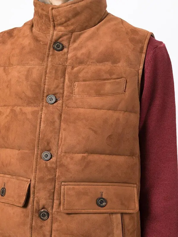 MAN ON THE BOON. Quilted Suede Down Gilet