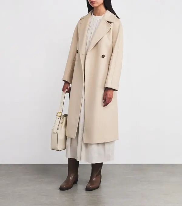 Max Mara Virgin Wool Belted Coat - White