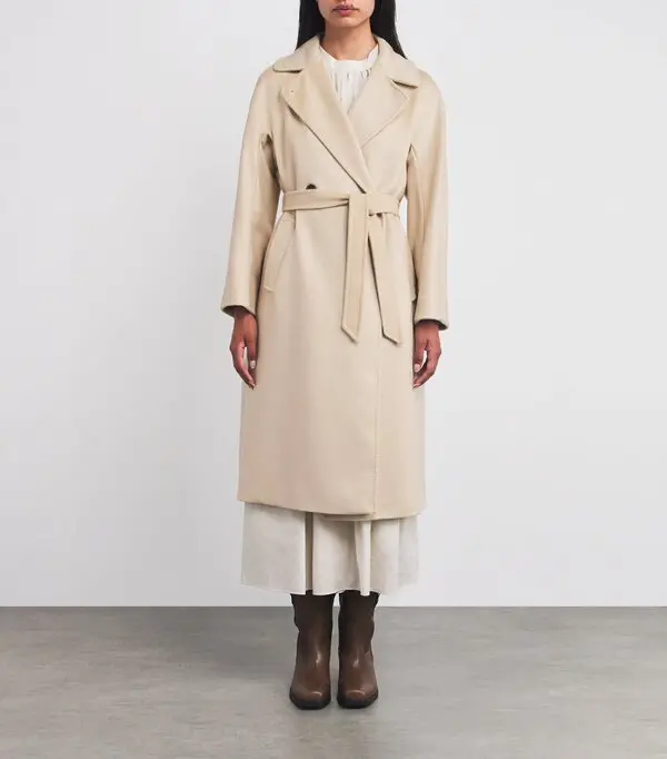 Max Mara Virgin Wool Belted Coat - White