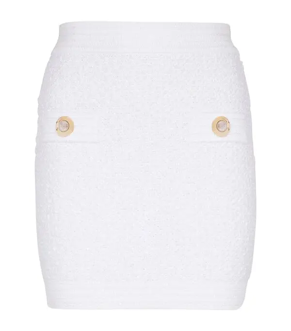 Balmain Tweed Mini Skirt With Gold-tone Embellishments - White