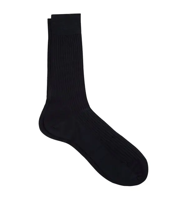 Pantherella Egyptian Cotton Lisle Short Socks - Navy