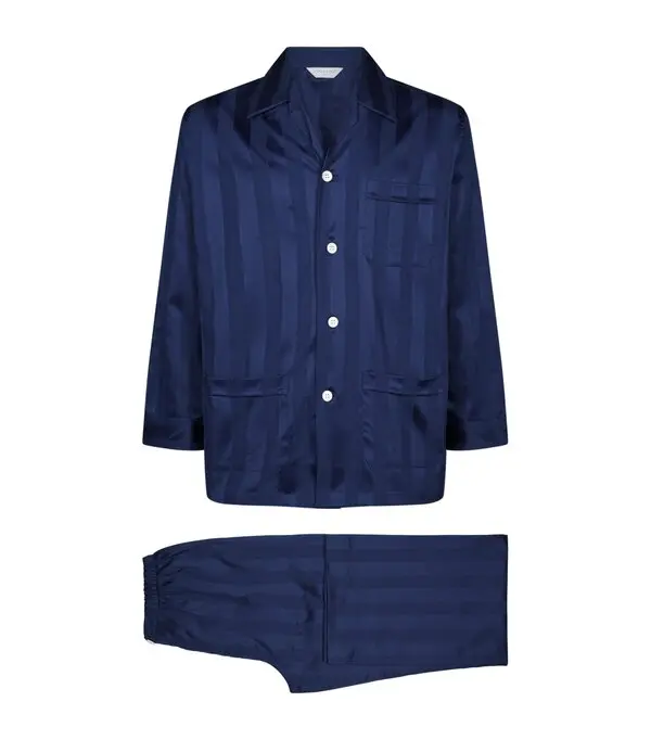 Derek Rose Lingfield Stripe Pyjama Set - Navy