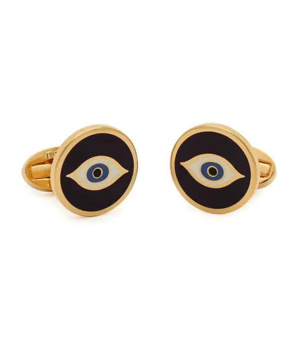 Halcyon Days Gold And Enamel Evil Eye Cufflinks - Blue