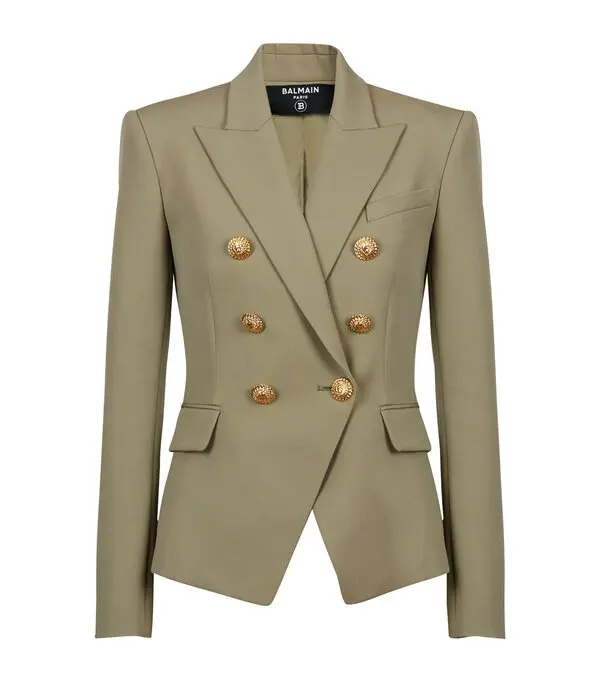 Balmain Wool Double-breasted Blazer - Green
