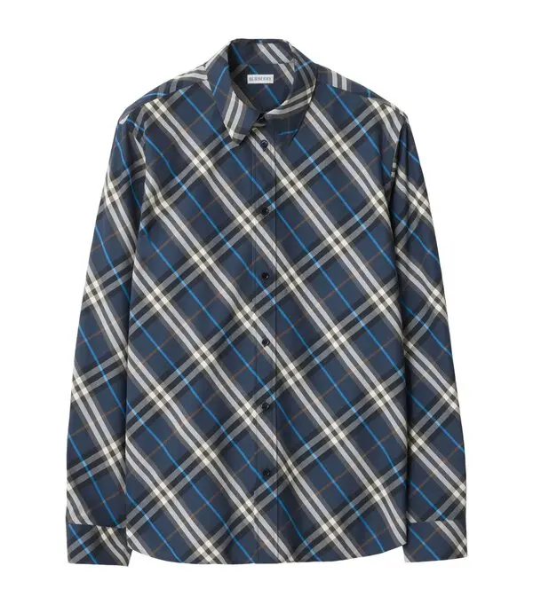 Burberry Cotton Poplin Check Shirt - Blue