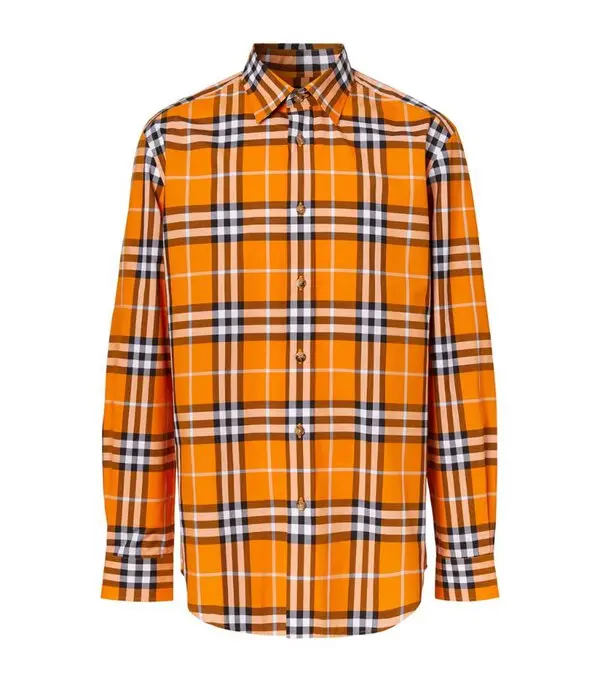 Burberry Cotton Poplin Check Shirt - Orange