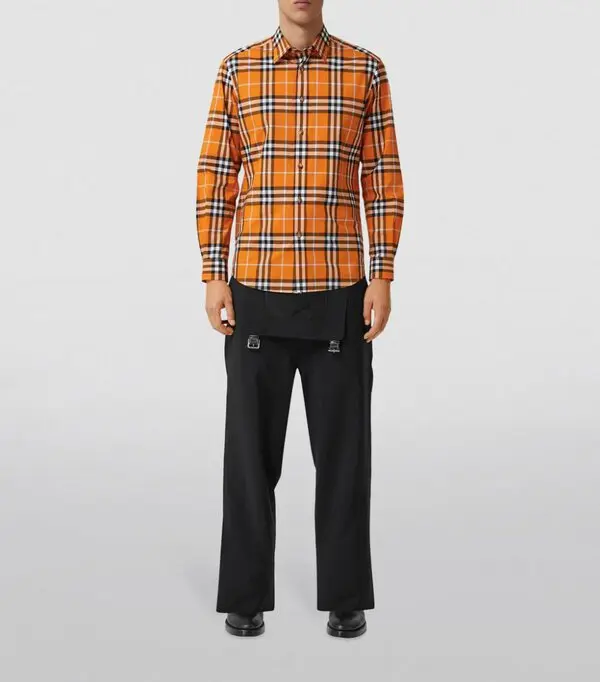 Burberry Cotton Poplin Check Shirt - Orange