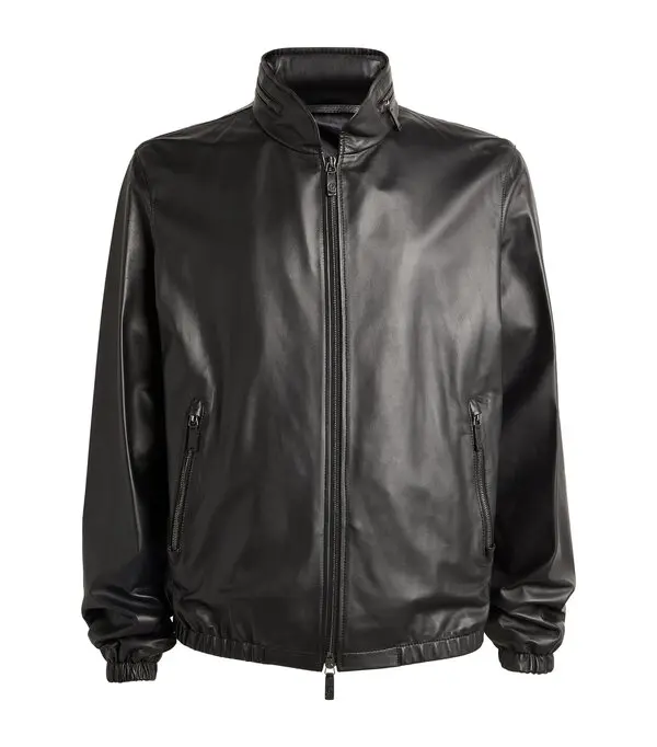 Giorgio Armani 黒レザーボンバージャケット 90s Giorgio Armani Leather Bomber Jacket アルマーニの最高級