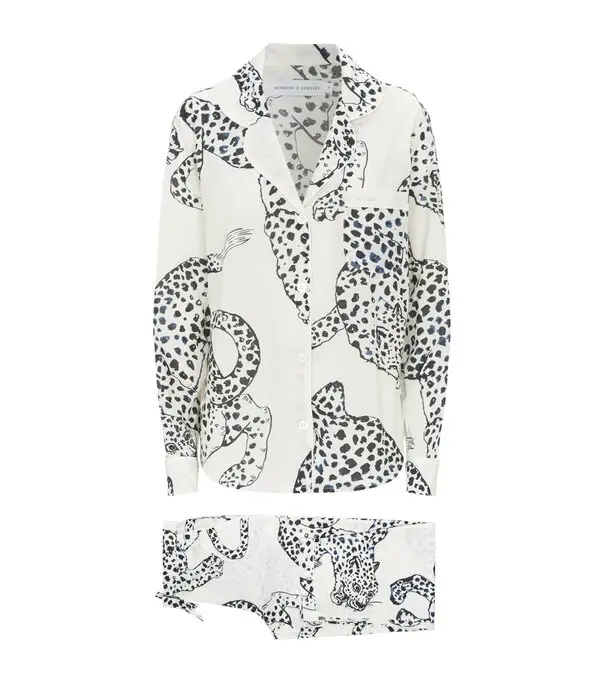 Desmond & Dempsey Jaguar Print Long Pyjama Set - Beige