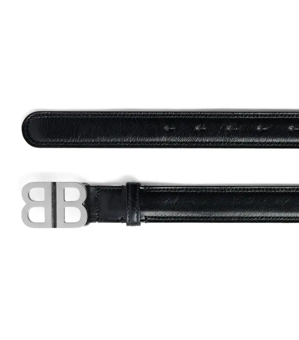 Balenciaga Leather Bb Belt - Black
