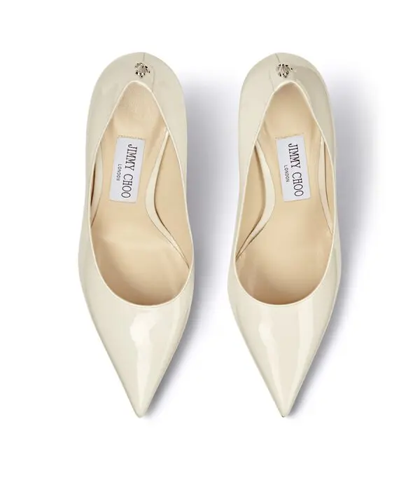 JIMMY CHOO Love 85 Patent Monogram Pumps - White
