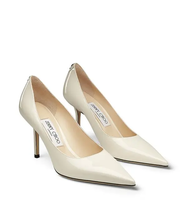 JIMMY CHOO Love 85 Patent Monogram Pumps - White