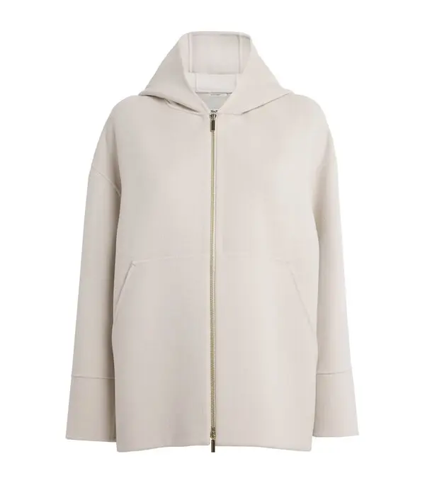 Max Mara Virgin Wool Hooded Coat - White