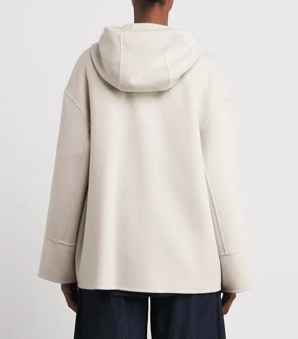Max Mara Virgin Wool Hooded Coat - White