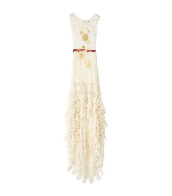 Loewe Paula'S Ibiza Asymmetric Crochet Dress - White | Editorialist