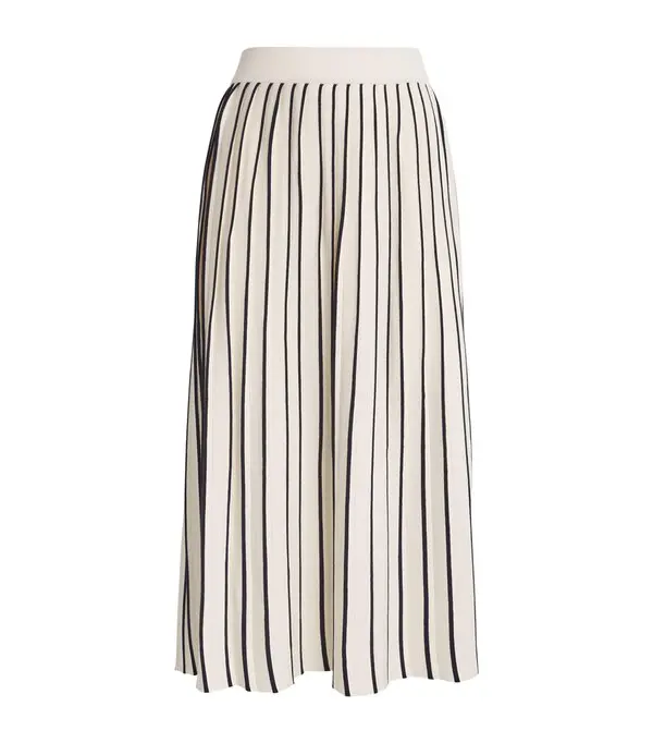 Max Mara Striped Pleated Midi Skirt - Blue