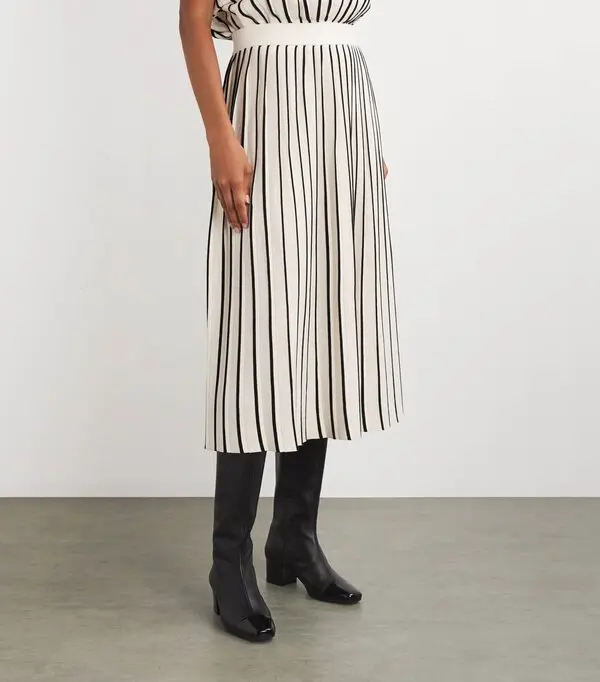 Max Mara Striped Pleated Midi Skirt - Blue
