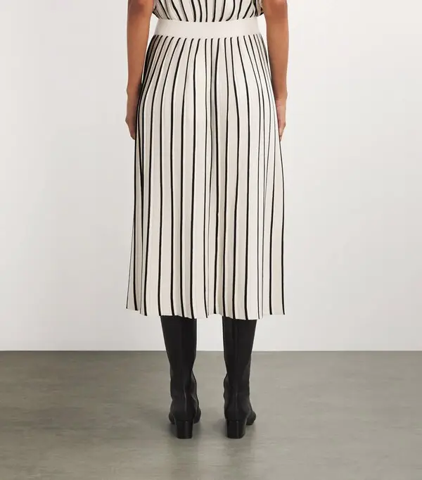 Max Mara Striped Pleated Midi Skirt - Blue