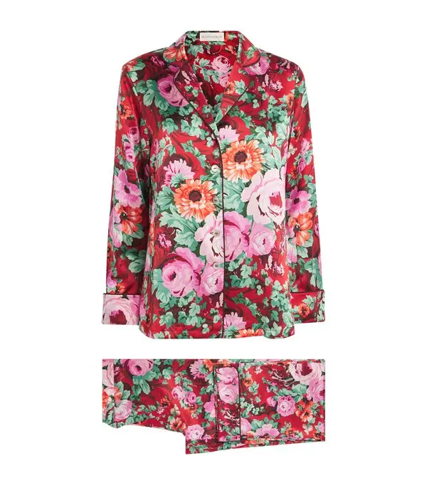 Olivia Von Halle Silk Floral Lila Pyjama Set - Red