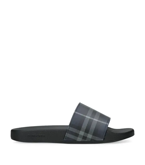 Burberry Check Furley Slides - Navy