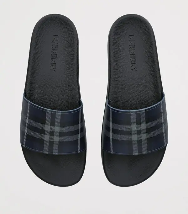 Burberry Check Furley Slides - Navy