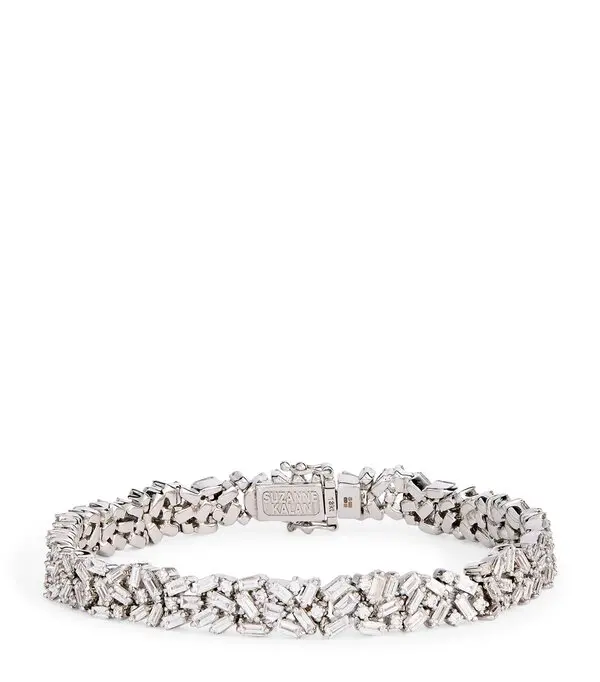 SUZANNE KALAN Gold And Diamond Fireworks Three-row Tennis Bracelet - White