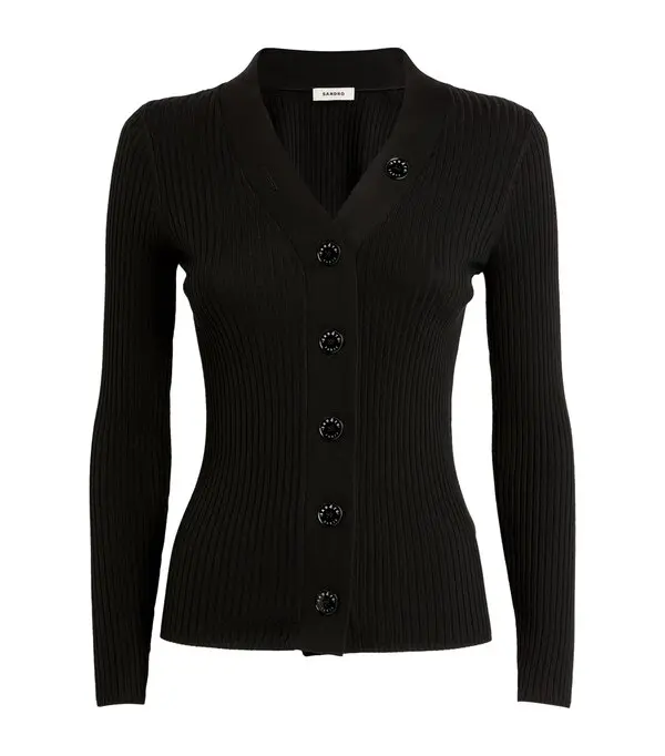 Sandro Ribbed Button Cardigan - Black