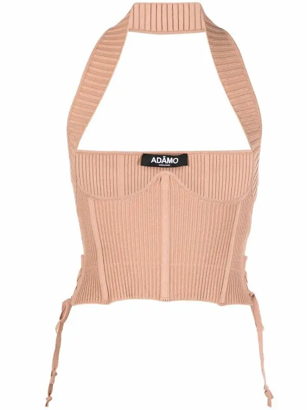 ANDREĀDAMO Ribbed-knit Corset Top