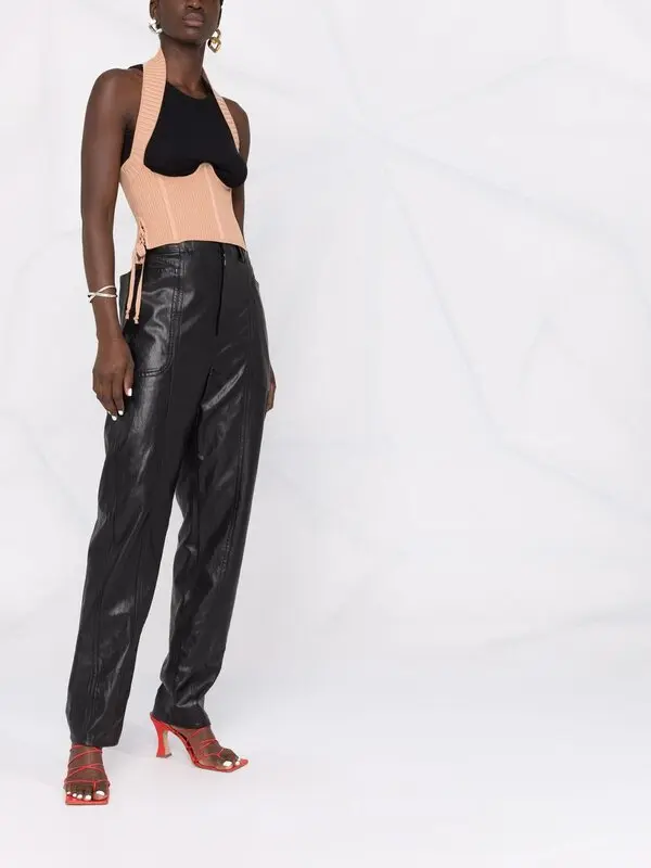 ANDREĀDAMO Ribbed-knit Corset Top