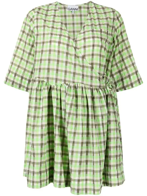 GANNI Check-print Wrap Dress