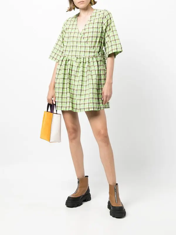 GANNI Check-print Wrap Dress