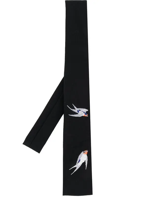 Yohji Yamamoto Embroidered Bird Tie In Black - 20% Off | Editorialist