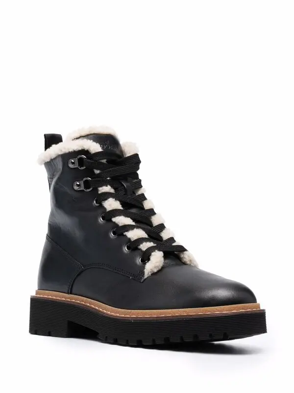 Hogan Faux-shearling Trim Lace-up Combat Boots
