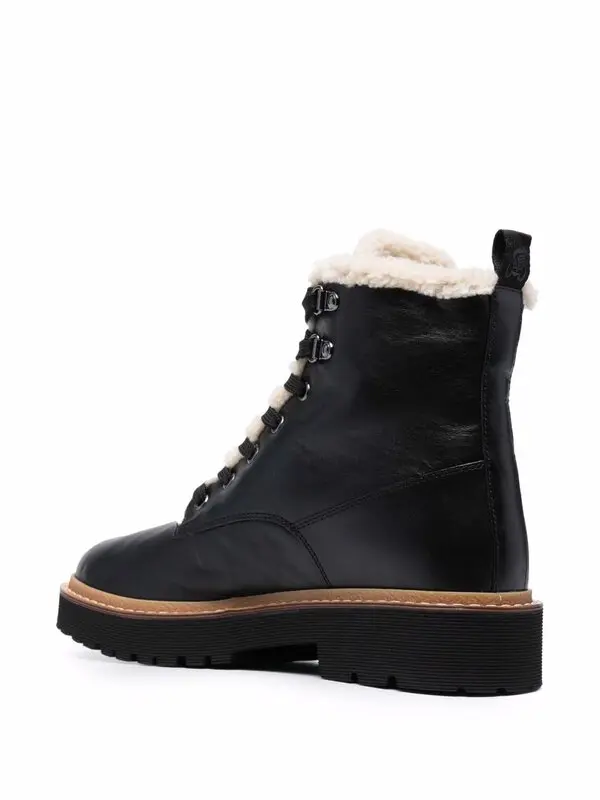 Hogan Faux-shearling Trim Lace-up Combat Boots