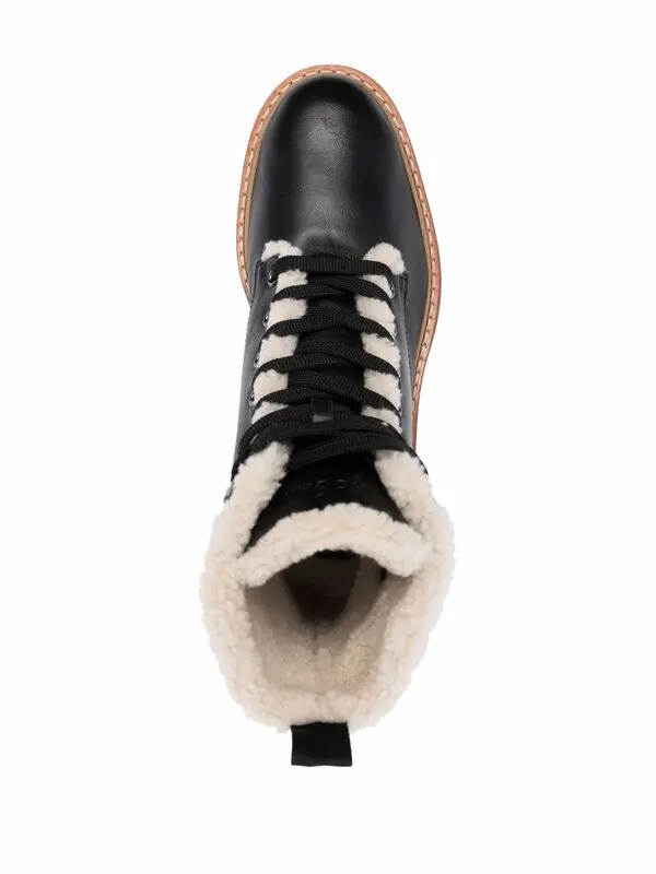 Hogan Faux-shearling Trim Lace-up Combat Boots