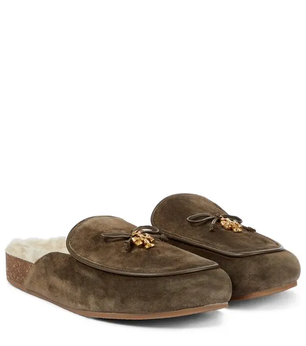 Tory Burch Tory Charm Shearling-lined Suede Slippers